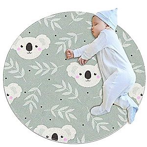 Cute Koala Large Baby Rug for Nursery Kids Round Warm Soft Activity Mat Floor Area Rugs Non-Slip for Children Toddlers Bedroom,39.4x39.4IN
