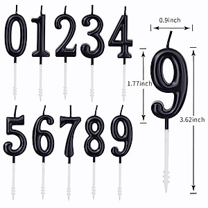 PHD CAKE 10-Pieces Black Numeral Birthday Candles, Cake Numeral Candles Number 0-9 Glitter Cake Topper Decoration for Birthday,Wedding Anniversary,Party Celebration
