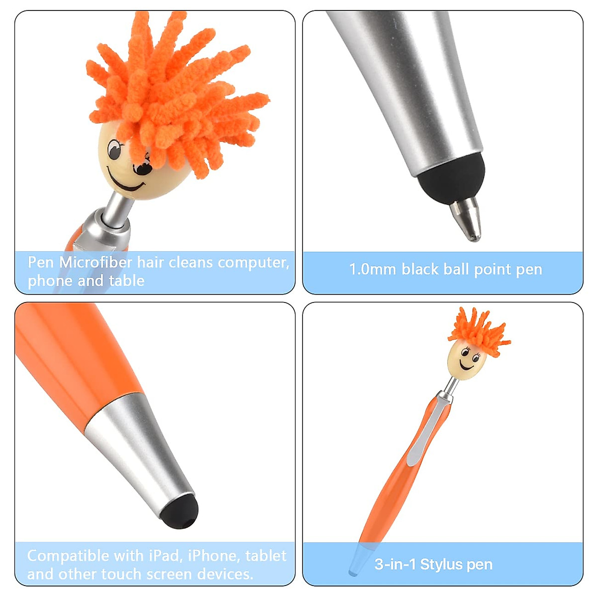 3-in-1 Stylus Pen Screen Cleaner Ballpoint Pen for School and Office Mop Head Pen with Pen Case (24)