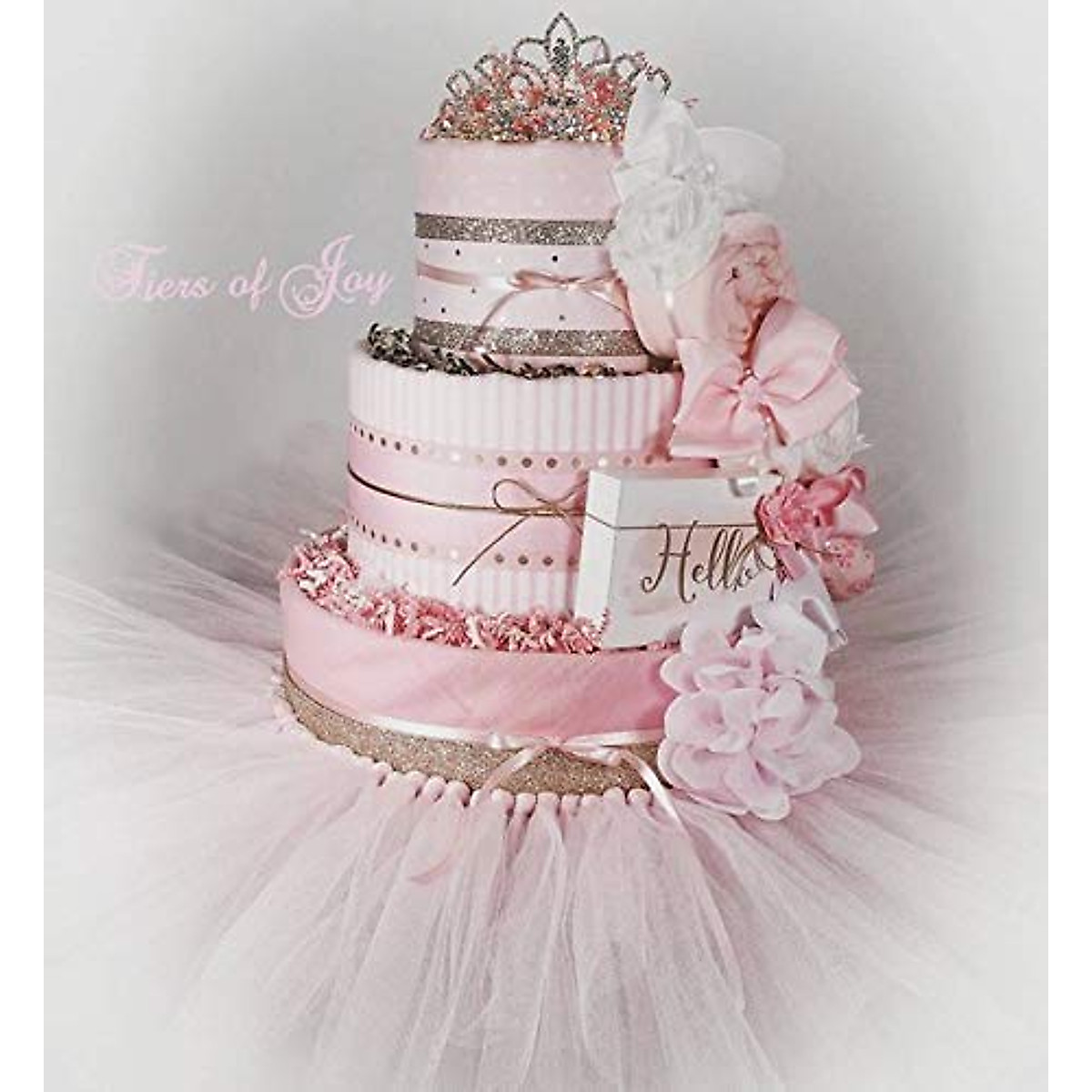 Pink and Gold Baby Blanket Diaper Cake Tiara Tutu Hair Bows Baby Girl Baby Shower Newborn Baby Onesie Gift