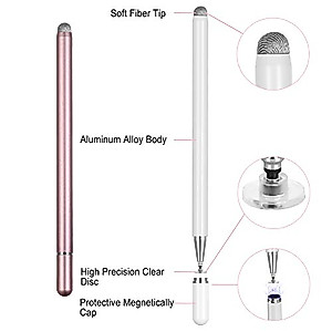Stylus Pens for iPad, Touch Screens Stylus Pencils High Sensitivity Disc & Fiber Tip Universal Stylus with Magnetic Cap Compatible with iPad, iPhone, Android, Microsoft Tablets
