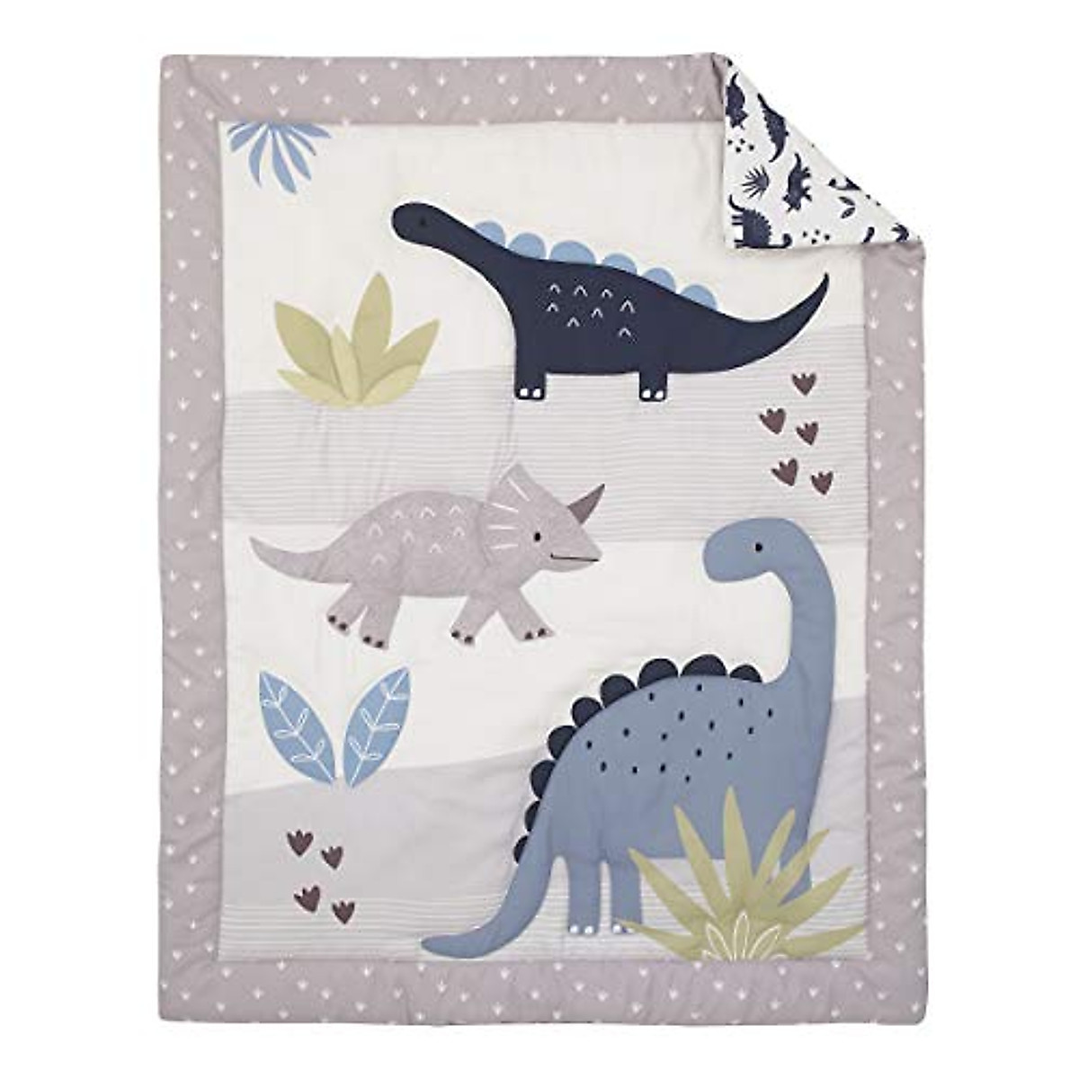 Carter's Dino Adventure Gray and Blue 3 Piece Crib Bedding Set - Comforter, Fitted Crib Sheet, and Crib Skirt