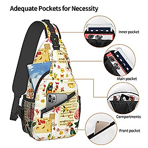 GTEVUTS Vintage Flowers Birds Newspaper Crossbody Bags for Women,Trendy Sling Backpack Cross Body Chest Bag Daypack, Medium Small