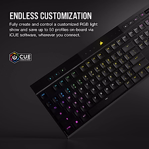 Corsair K100 AIR Wireless RGB Mechanical Gaming Keyboard - Ultra-Thin, Sub-1ms Slipstream , Low-Latency Bluetooth, Cherry MX Ultra Low Profile Keyswitches - NA Layout, QWERTY - Black