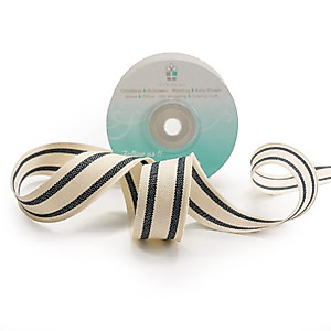 CT CRAFT LLC Ivory Cotton Black Stripes Ribbon 1" x 10 Yards for Home Décor Gift Present Wrapping DIY Crafts Birthday Wedding Bouquet Christmas