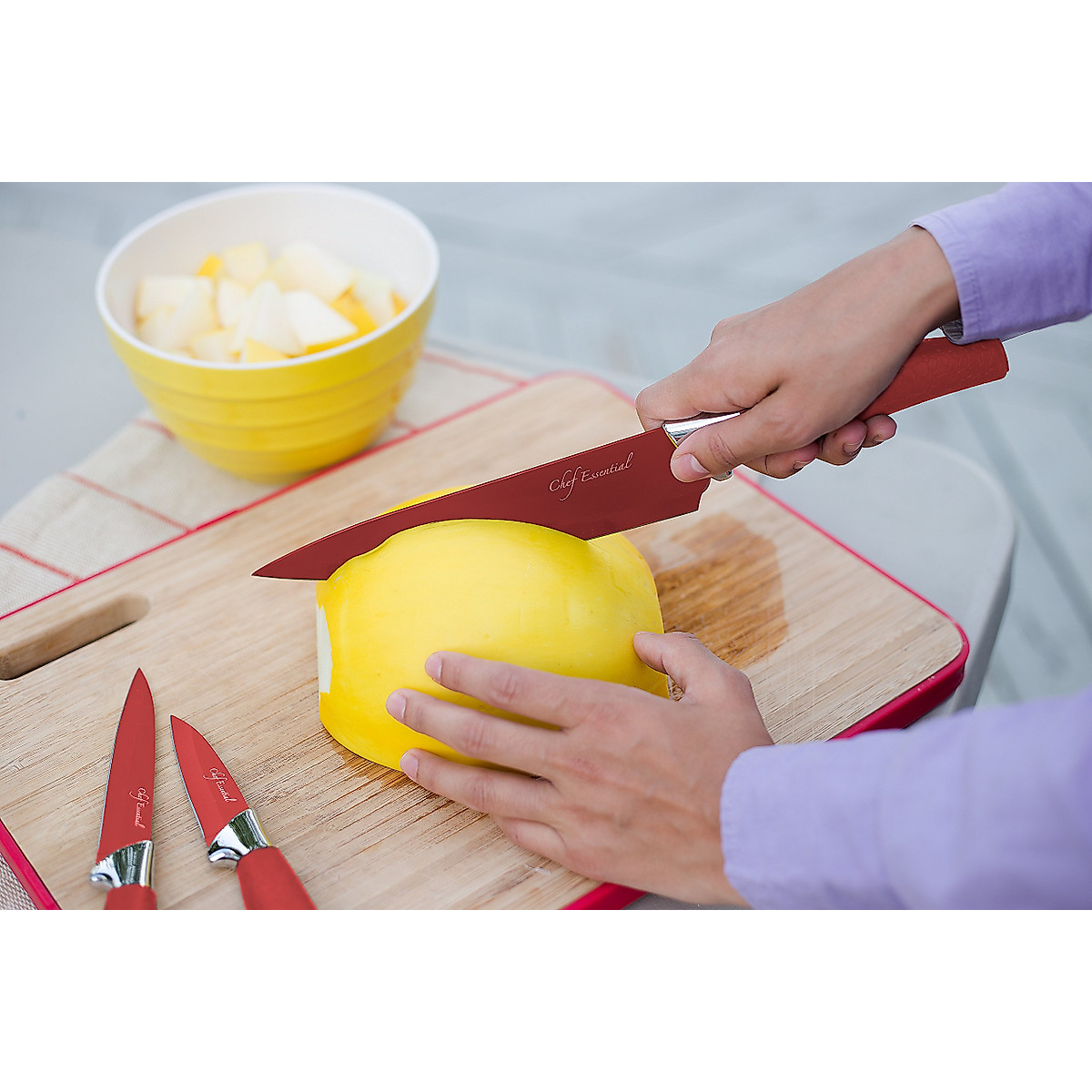 Chef Essential Carbon Steel Culinary Knife Set – 6-Piece Sharp Knife Set – Meat, Veggie, Bread Knife Set – Nonstick Chef Knife Cooking Knives – Professional Sharp Kitchen Knife Set Without Block