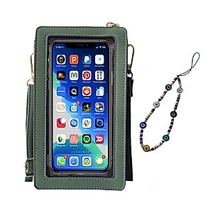 2pcs Set Touch Screen Cell Phone Bags for Women, Small Crossbody Handbags Purse with Credit Card Slots (Includes Phone Charm) Green
