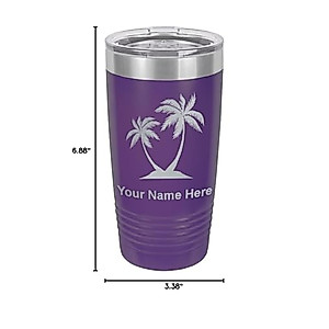LaserGram 20oz Vacuum Insulated Tumbler Mug, Palm Trees, Personalized Engraving Included (Dark Purple)