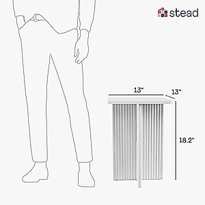 Square Fluted Accent Side Table - Drink Table - Living Room Furniture - Modern Home and Bedroom Decor - Pedestal Side Table with a Solid Oak Base (White)