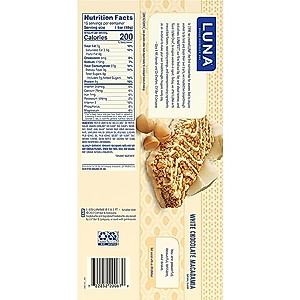 LUNA Bar - White Chocolate Macadamia Flavor - Gluten-Free - Non-GMO - 7-9g Protein - Made with Organic Oats - Low Glycemic - Whole Nutrition Snack Bars - 1.69 oz. (15 Count)