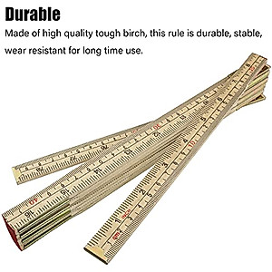 Folding Wood Ruler LUORNG 6 FT / 6 Inch Wooden Foldable Ruler with US and Metric Measurements for Carpenters, Wood Folding Ruler