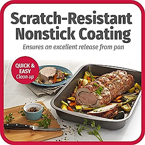 Goodcook 04048 Metal Utensil Nonstick Roast Pan, Easy Clean Dishwasher Safe, 11.5 Inch x 15.5, Silver