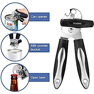 Can Opener, Stainless Steel Manual Can Opener, Food-Safe, Multifunctional Bottle Openers with Non-Slip Handle & Oversized Turn Knob, Smooth Edge, Ultra Sharp Cutting for Seniors with Arthritis