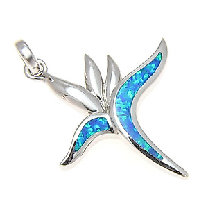 Arthur's Jewelry 925 Sterling silver Hawaiian bird of paradise flower blue synthetic opal pendant