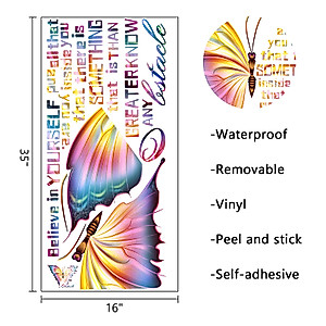 Mfault Inspirational Butterfly Believe in Yourself Quote Wall Decals Stickers, Large Motivational Saying Decoration Teens Girls Bedroom Living Room Art, Positive Phrase Women Home Kitchen Decor