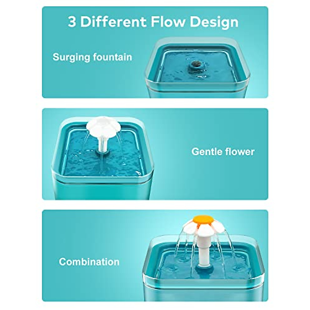 AONBOY Cat Water Fountain, Ultra Silent Cat Fountain 67oz/2L, with LED Light, Activated Carbon Filter, Pet Water Fountain for Cats and Small Dogs