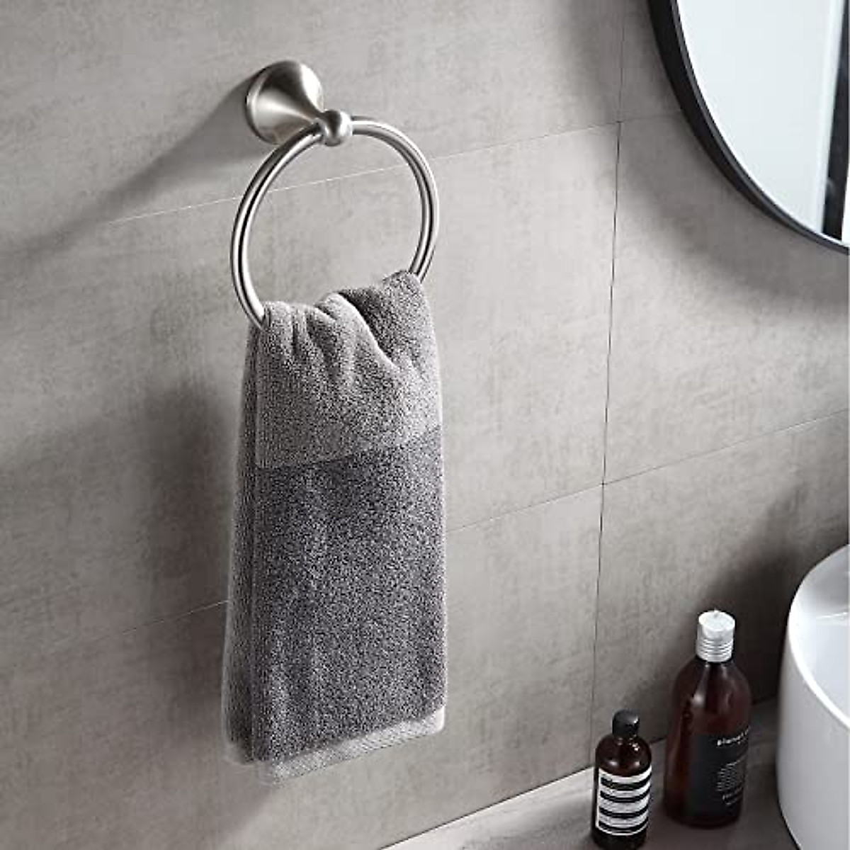 Orlif Bathroom Towel Ring，Metal Heavy Duty Metal Hand Towel Holder Round Bath Towel Holder Hangers with Wall Mount Hardware（2 Pack，Drill Needed） (Brushed Nickel)