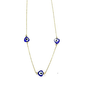 theserro Evil Eye Pendant Necklace, 18K Gold plated 925 Sterling Silver Necklace for Women and Teen Girls with Blue and White Sapphire, Cute Delicate Aesthetic Necklace, 16+2 Inch (Gold)