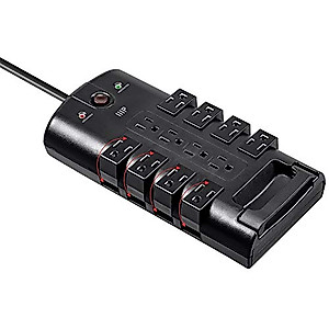 Monoprice 12 Outlet Rotating Power Strip Surge Protector Block -10 Feet Heavy Duty Cord, UL Rated, 4320 Joules, 330 Volts Clamping Voltage, With Grounded And Protected Light Indicator - Black