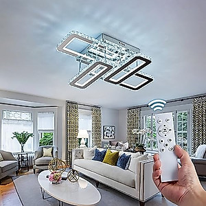 ZGLAOJT Large Crystal Ceiling Light Chrome Modern LED Ceiling Light Fixture with Remote Control Dimmable Ceiling Lighting Flush Mount Chandelier Farmhouse for Kitchen Bedroom Dinning LivingRoom