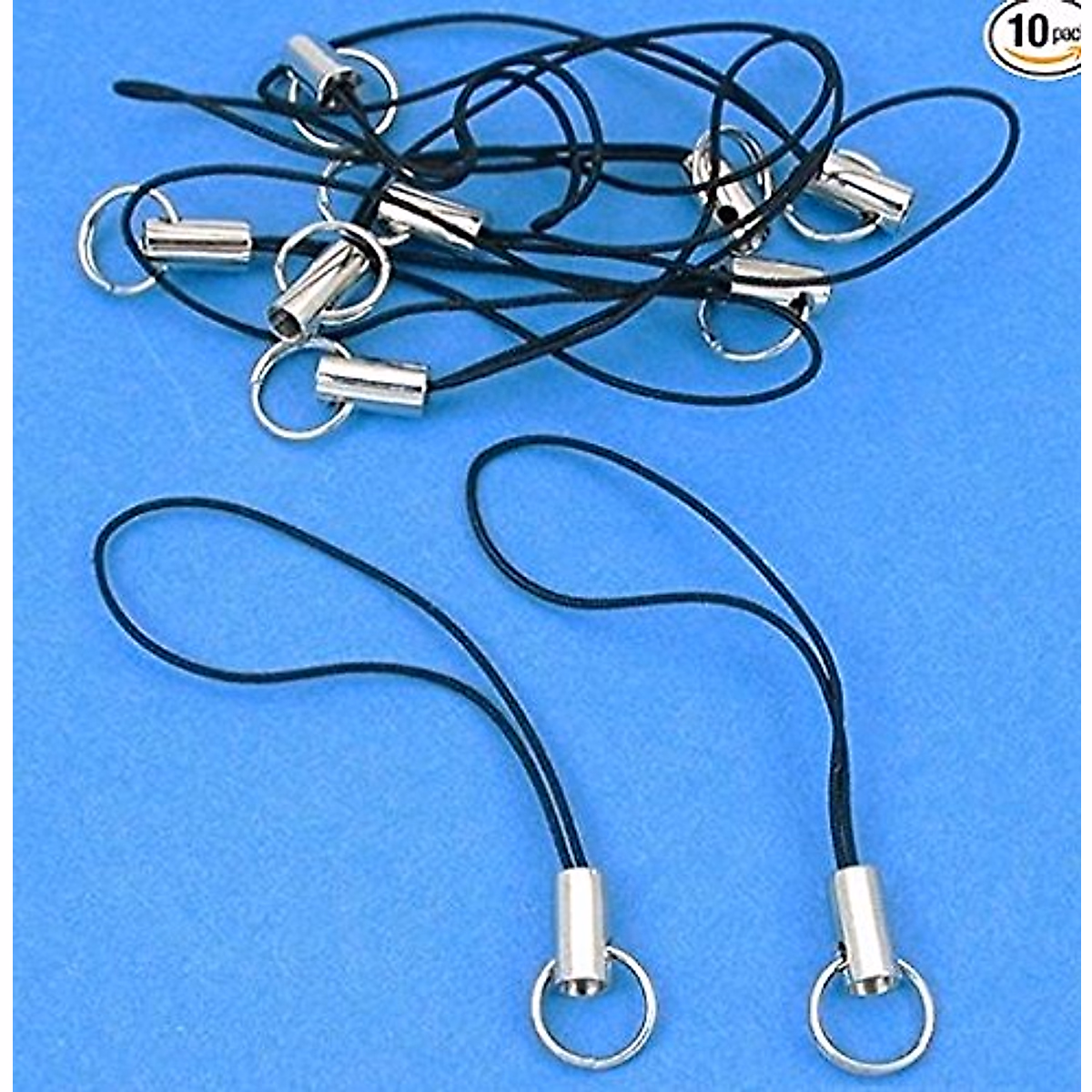 BlastCase 10 Silver Tone Black Cell Phone Charm Split Ring Strap