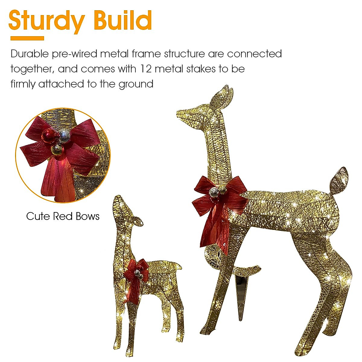 Aotiooy 3-Piece Large Lighted Christmas Deer Family Set 4FT Outdoor Yard Decoration with 360 LED Lights Stakes Holiday Lighted Reindeer for Outside Indoor