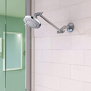 High Pressure Shower Head with 11 IN Adjustable Arm, 5-Settings Rain Shower Head, HarJue Luxury Rainfall Showerhead with Shower Arm-Make The Water Flow Down Vertically for A Better Experience(Chrome)
