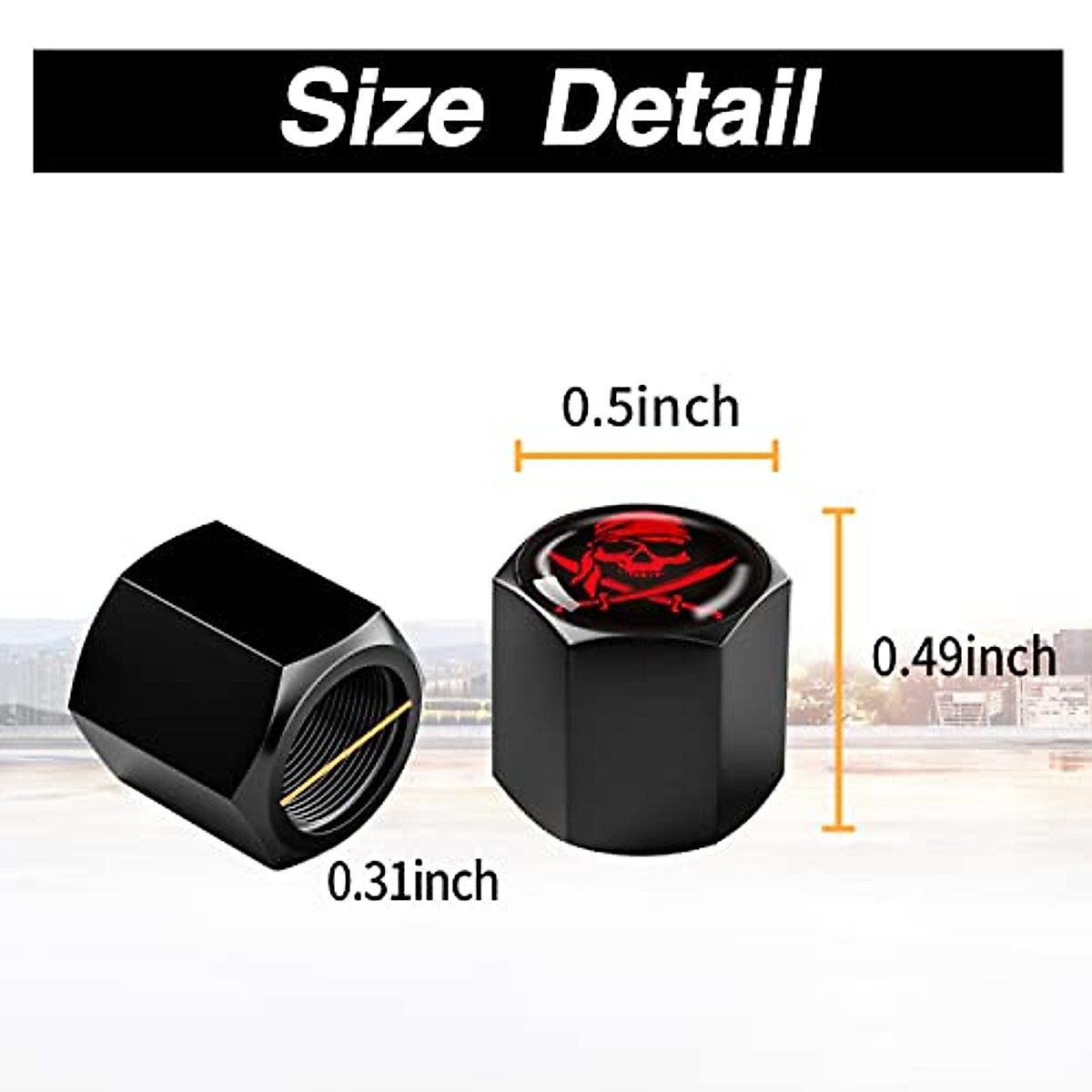 Ajxn 4 Pack Skull Car Wheel Tire Valve Stem Caps Airtight Dust Proof Covers Universal Tire Air Valve Caps for Cars, Trucks, Bicycles, Car Accessories for Men and Women (Red Scarf Skull #29)