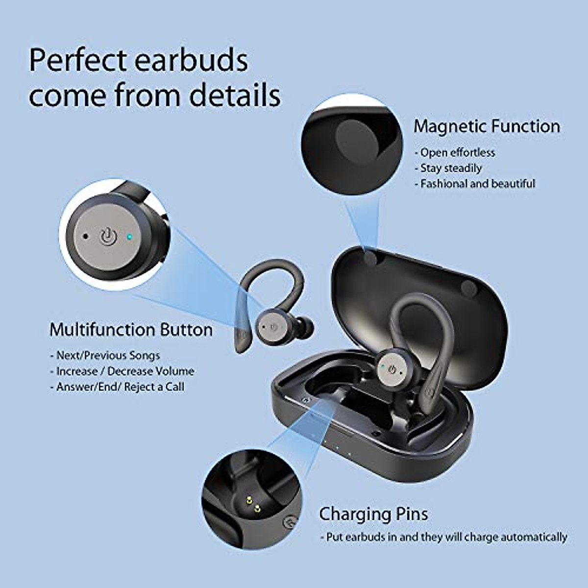 APEKX Bluetooth Headphones True Wireless Earbuds with Charging Case IPX7 Waterproof Stereo Sound Earphones Built-in Mic in-Ear Headsets Deep Bass for Sport Running Black