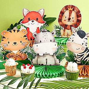 10 Pcs Baby Jungle Animals Honeycomb Centerpieces Safari Baby Shower Decoration Sage Green Themed Party Supplies for Boys Kids Baby Shower Nursery Wild Forest Theme Birthday Party Decor
