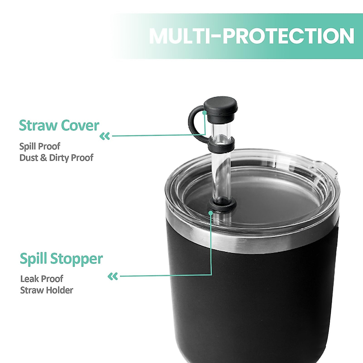 SUZAMED Spill Stopper for YETI Straw Cup, 4 Sets Silicone Leak Stopper Compatible with YETI Tumbler, Leak Proof Kit of YETI Mug Accessories Including 4 Straw Cover, 4 Leak Proof Stopper (Black 4PCS)