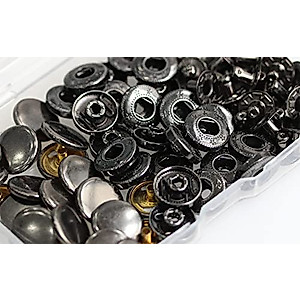 24 Sets Heavy Duty Leather Snap Fasteners Kit, BetterJonny 15mm Metal Snap Buttons Press Studs Leather Rivets Snaps with 4 Setter Tools for Clothes Bracelet Jackets Jeans Gun Black