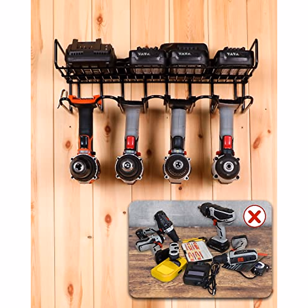 UNITEDPOWER Wall Mounted Power Tool Organizer Holder, Heavy Duty Utility Storage Rack for Battery Powered Hand Tools, Cordless Drill Rack and Tool Shelf w/Compact Design, Perfect for Father's Day