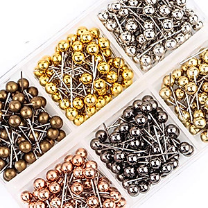 Yalis Push Pins Map Tacks 1/8-Inch Retro Metallic Color Beads Head Marking Pins, 6 Colors, 360-count