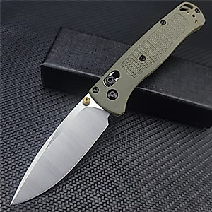EDC Folding Pocket Knife For Men, Satin Plain Edge Drop Point Blade , Green Grivory Fiberglass Super Lightweight Handle Axis Lock With Belt Clip, Everyday Carry Thumb Studs Manual Open (Green Handle Satin Blade)