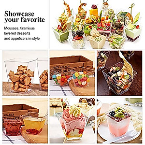 50 Pack 3.5 Oz Plastic Mini Dessert Cups,Square Clear Parfait Cups for Chocolate Desserts, Appetizers,Dessert Samplers,Dessert Shot Glasses & More