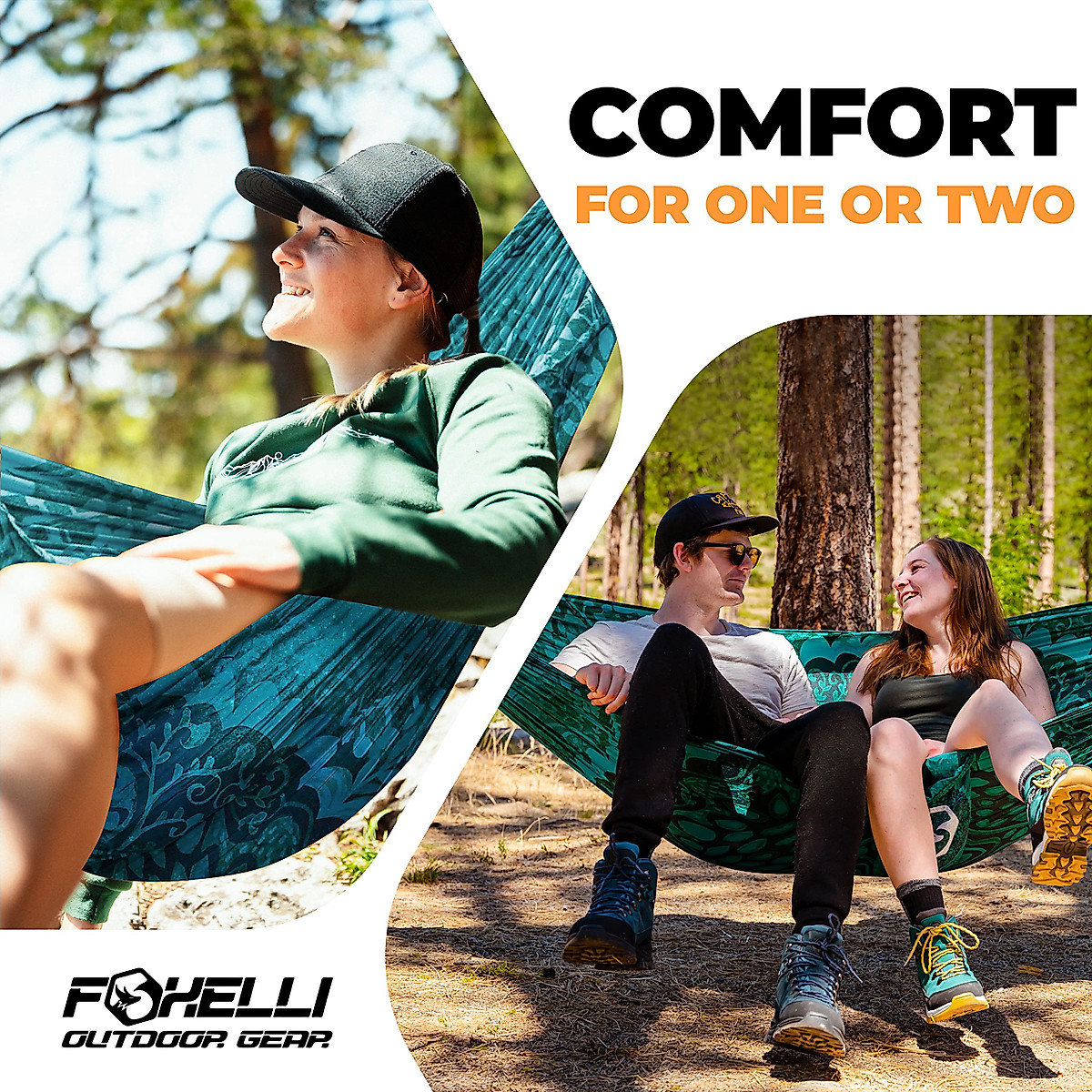 Foxelli Camping Hammock – Lightweight Parachute Nylon Portable Hammock with Tree Ropes and Carabiners, Perfect for Outdoors, Backpacking, Hiking, Camping, Travel, Beach, Backyard & Garden