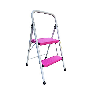 Step Ladder Folding 2 Step Stool Adult with Wide & Anti-Slip Pedals Ergonomic Portable Steel Ladder for Household, Kitchen, Office 330LBS (Pink, 2 Step)