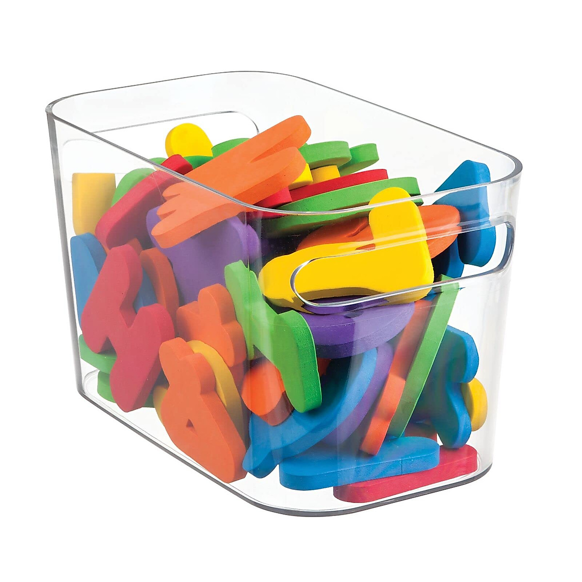 mDesign Deep Plastic Toy Bin with Handles - Storage Organizer for Kid Nursery, Playroom, Classroom - Hold Books, Action Figures, Blocks, Crayons, Dolls - 10" Long, Aura Collection, 4 Pack, Clear