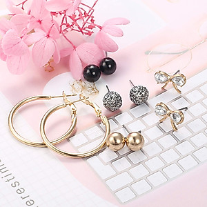 Thunaraz 81Pairs Small Stud Earrings Set for Women Men Triangle Circle Bar Star Moon Geometric Leaf Arrow Flower Bow CZ Ball Faux Pearl Hoop Dangle Earrings Set