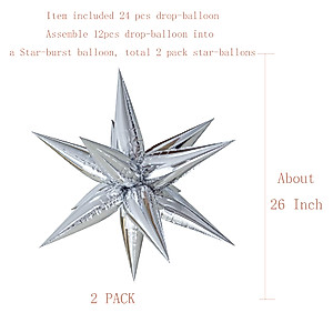 Tellpet Star Balloons Foil Balloon for Birthday Bachelorette Engagement Wedding Party, 2pcs Large Silver Balloon