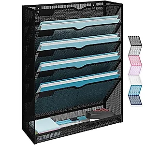 Mail Organizer for Wall - Heavy-Duty Mesh Hanging File Organizer. Wall Organizer For Papers, Folders, Files Clipboard & Magazine Organization. Great For Home, Office Classroom Or Doctor. (Black)