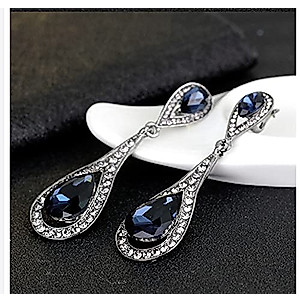 Extra Large Long Antique Vintage Retro Deco Gatsby Flapper Style Dark Navy Midnight Sapphire Blue Rhinestone Dangle Earrings