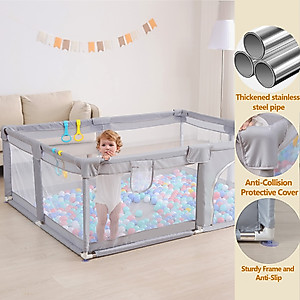 Bebikim Baby Playpen,Ball Pit for Babies and Toddlers,71"×59" Large Baby Ball Pit Indoor Baby Fence Play Area,Ball Pits with 30 Balls Infants Kids Activity Play Pen Center Light Grey