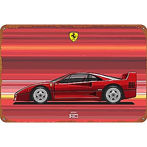 FERRARI F40/CAR FLAT VECTOR PosterMetal Sign Retro Wall Decor for Home Gate Garden Bars Restaurants Cafes Office Store Pubs Club Sign Gift 12 X 8 INCH Plaque Tin Sign