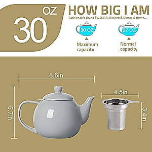 Sweejar Porcelain Tea Pot with Infuser and Lid,Teaware with Filter 28 OZ for Tea/Coffee/Milk/Women/Office/Home/Gift (White)