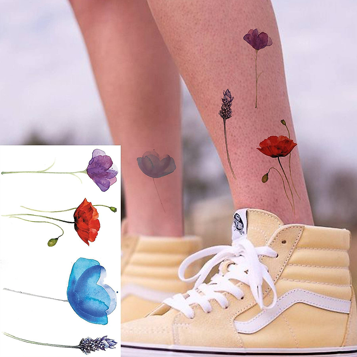 COKTAK 12Pieces/Lot 3D Watercolor Lavender Flower Temporary Tattoos For Women Body Art Arm Fake Flora Adults TattooSticker Waterproof Girls Tatoos