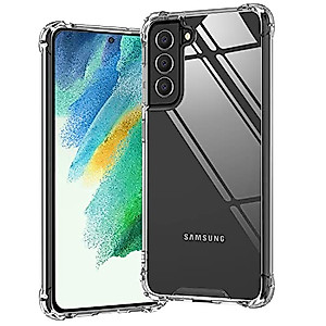 KIOMY Galaxy S21 FE Case Crystal Clear Shockproof Bumper Protective Phone Cover Hybrid Design Hard PC Back with Flexible TPU Raised Bezel & Enhanced Corners Slim Fit Skin for Samsung Galaxy S21 FE 5G