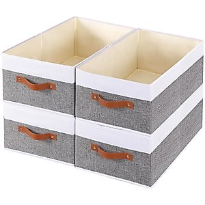 YheenLf Clothing Storage Bins, Closet Bin with Handles, Foldable Storage Baskets, Fabric Containers Storage Boxes for Organizing Shelves, Medium, 4 Pack, White and Grey