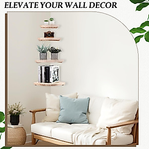 Gulfmew Wooden Corner Shelves Set of 4 Sizes Floating Corner Shelves for Wall Wood Round End Corner Wall Shelves Rustic Wall Mounted Corner Shelves for Bedroom, Living Room, Bathroom, Kitchen